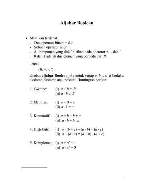Aljabar Boolean dan fungsi Boolean | PPTX