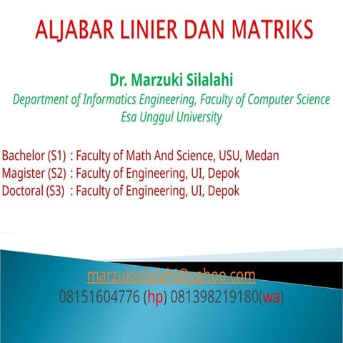 ALJABAR LINIER Matriks Operasi MATRIKS | PPT