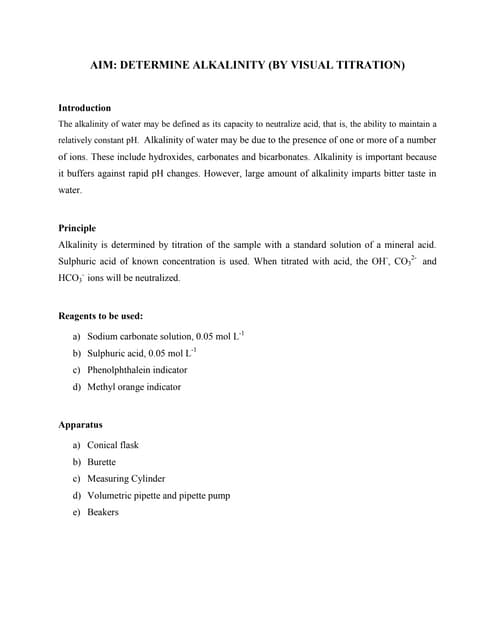 Lab 4 alkalinity –acidity and determination of alkalinity in water | PDF
