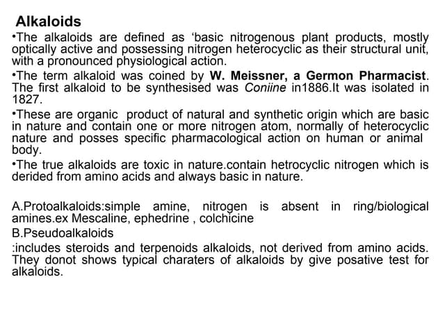 Introduction Classification Of Alkaloids | PPTX