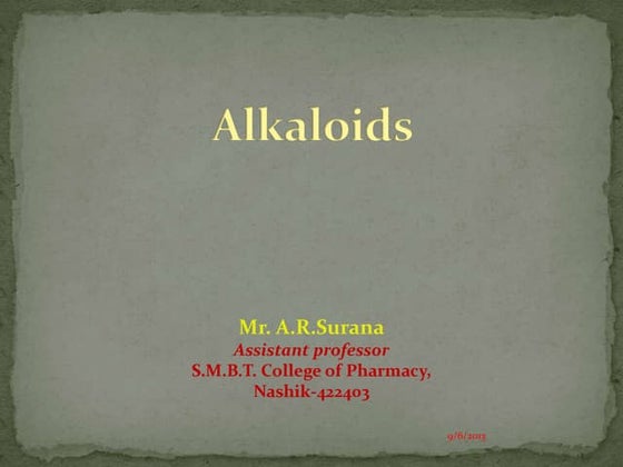Introduction Classification Of Alkaloids | PPT