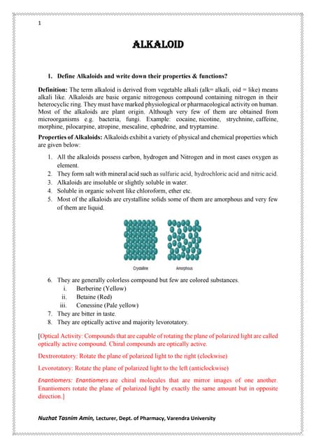 Alkaloids Pharmacognosy | PPT