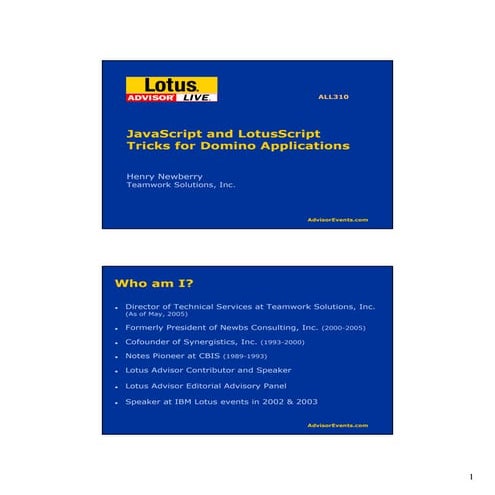 Javascript And Lotusscript Tricks For Domino Applications Ppt
