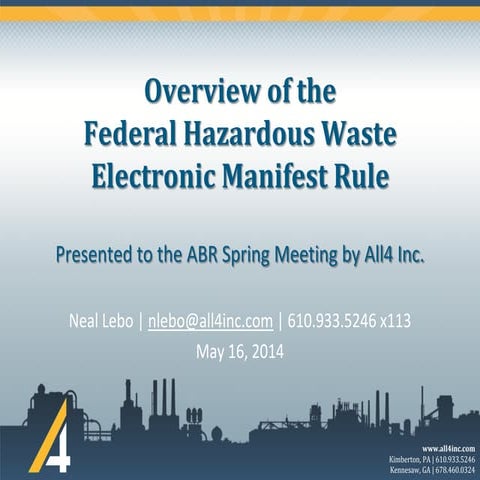 Overview of the Federal Hazardous Waste Electronic Manifest Rule | PDF