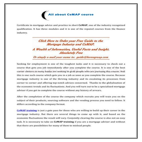 All about CeMAP course | DOC | Home Financing | Personal Debt