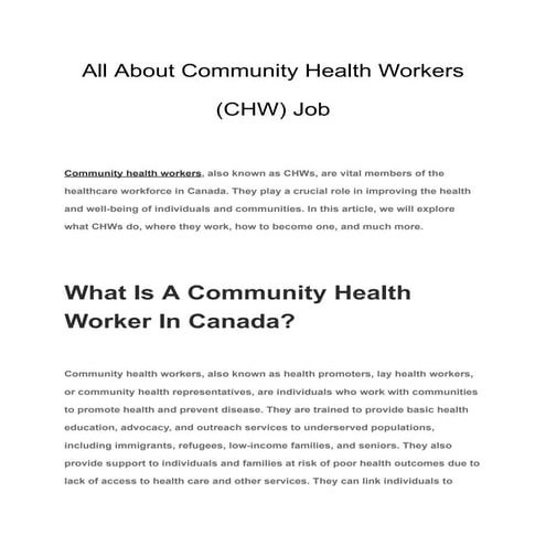 All About Community Health Workers (CHW) Job | PDF | Resume Writing and ...