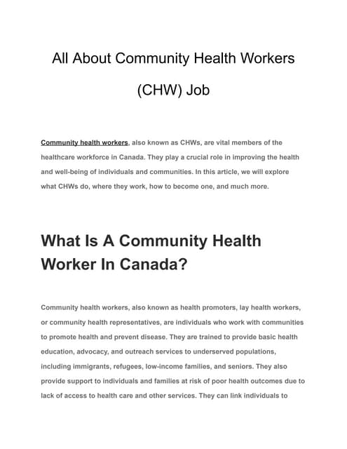 Community Health Workers (CHWs) | PPTX | Medical Health