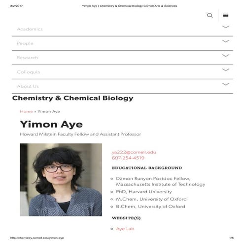 ALL ABOUT DR YIMON AYE-Field of Biochemistry, Molecular and Cell Biology Cornell University ...