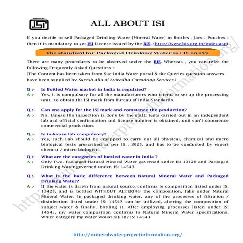 Information about All procedure of ISI while starting New Mineral Water ...