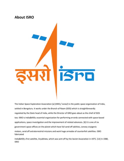 Indian space research organisation (ISRO) | PPTX