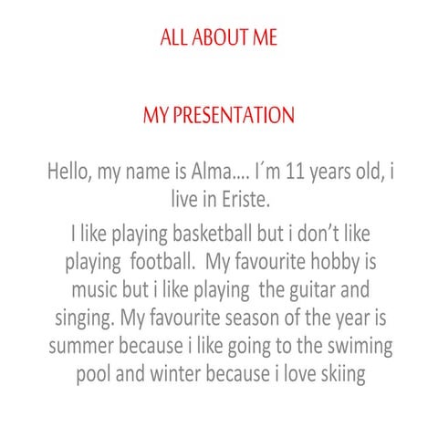 All about me my presentation. By Alma | PPTX