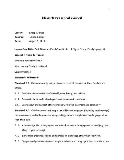 Family lesson 1 lesson plan | DOCX