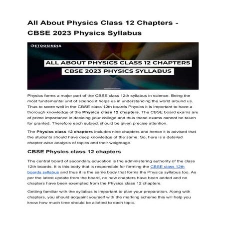 All About Physics Class 12 Chapters - CBSE 2023 Physics Syllabus.docx