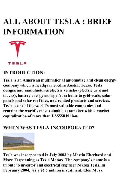 Tesla background story for electric car case study | PDF