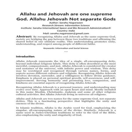 Allahu and Jehovah are one supreme God. Allahu Jehovah Not separate ...