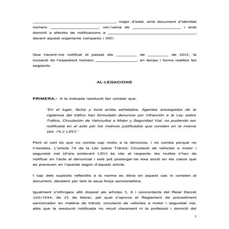 Al·legacions multa peatges art.153 rgc+semàfor roig | DOC