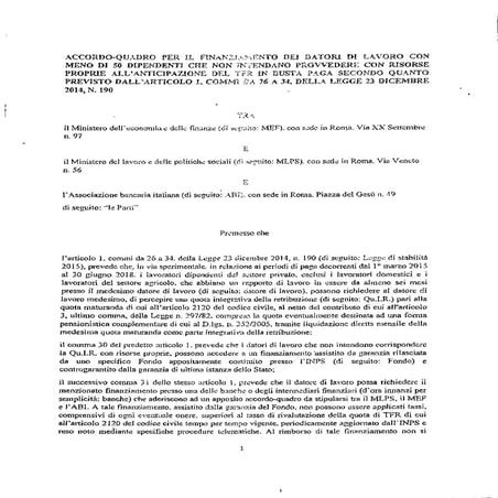 Accordo quadro e linee guida su TFR in busta paga | PDF