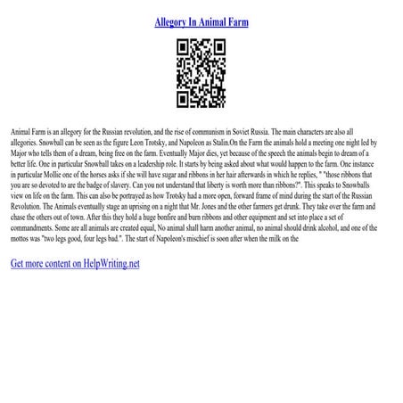 Allegory In Animal Farm | PDF