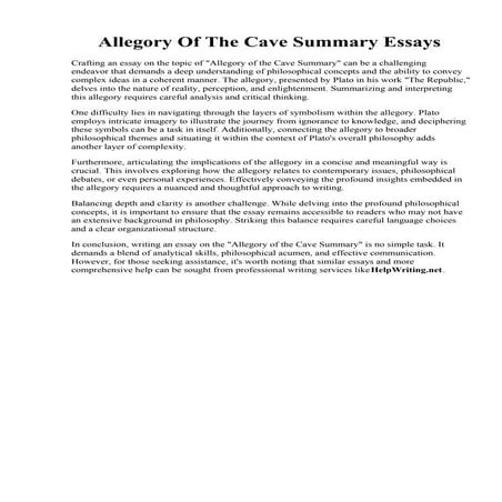Allegory Of The Cave Summary Essays. The Allegory of the Cave 50 Essays ...