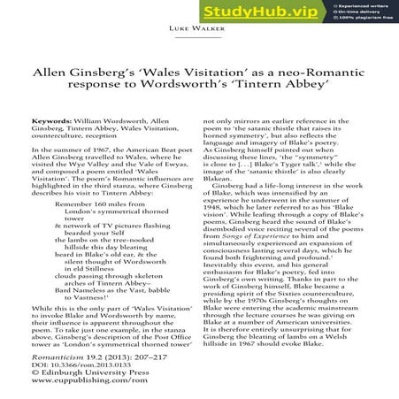 Allen Ginsberg S Wales Visitation As A Neo-Romantic Response To ...