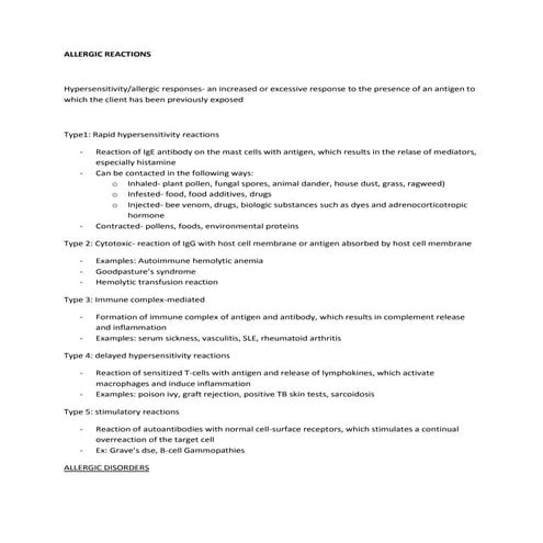 NCM notes: Allergic reactions | DOCX | Allergies | Diseases and Conditions