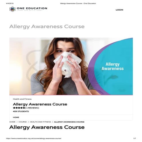 Allergy Awareness Course - One Education | PDF | Allergies | Diseases ...
