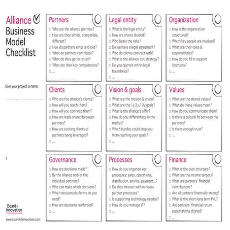 Alliance business model checklist (template by Board of Innovation) | PDF
