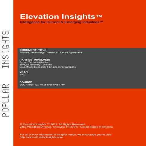 Elevation Insights™ | Alliance, Technology Transfer & License Agreement ...