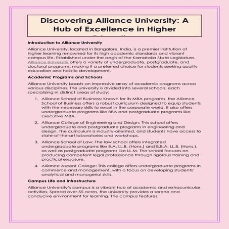 Alliance University: Pioneering Academic Excellence in Bangalore | PDF