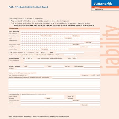 Allianz Liability Claim Form | PDF