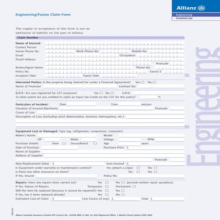 Allianz Machinery Breakdown Claim Form | PDF