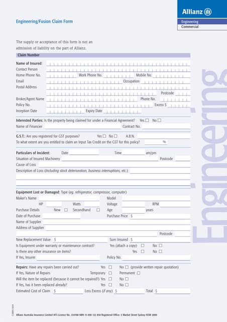 Vero Machinery Breakdown Claim Form | PDF