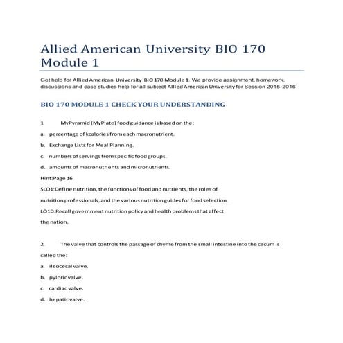 Allied american university bio 170 module 1 | PDF