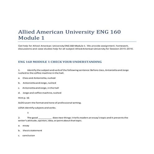 Allied american university eng 160 module 1 | DOCX