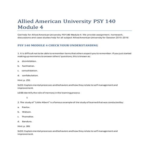 Allied american university psy 140 module 4 | PDF