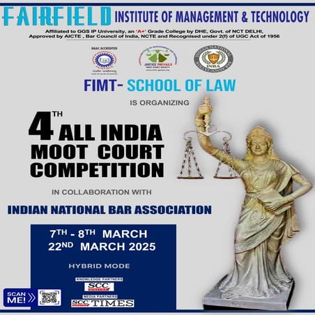 FIMT SCHOOL OF LAW : All India Moot Court Competition 2025 | PDF