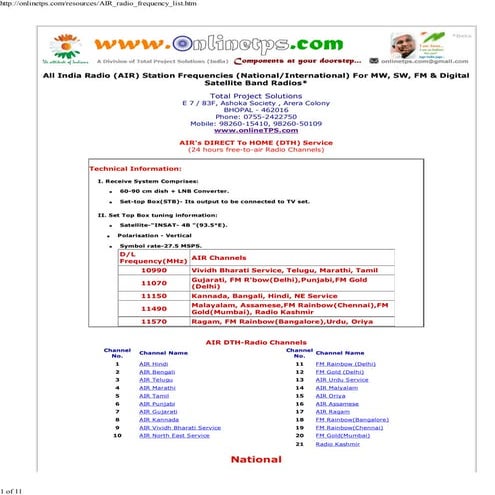 All India Radio (AIR) Station Frequencies National and International | PDF