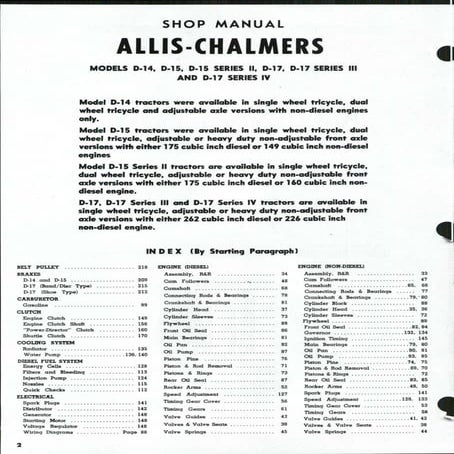 Allis chalmers models d 17, d-17 series iii and d-17 series iv tractor service repair manual | PDF