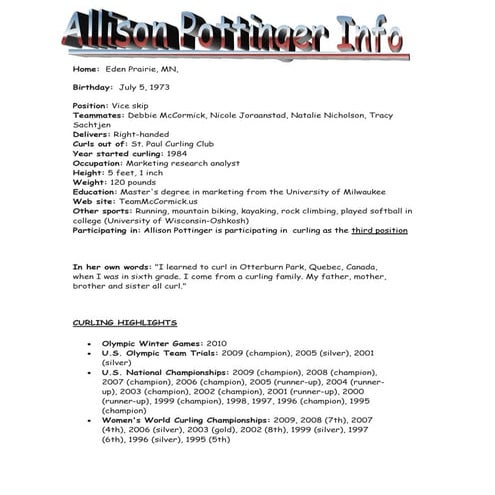 Allison pottenger info | DOC | Winter Olympic Sports | Olympic Sports