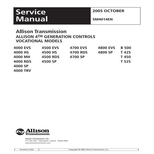 Allison transmission 4000 series generation controls vocational models ...
