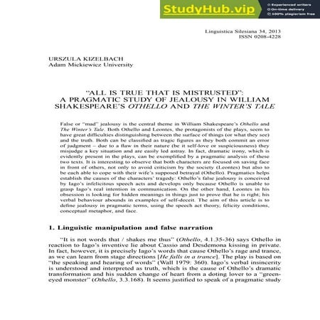 All Is True That Is Mistrusted A Pragmatic Study Of Jealousy In William ...