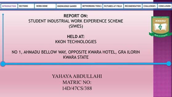 SIWES TECHNICAL REPORT SAMPLE | PDF