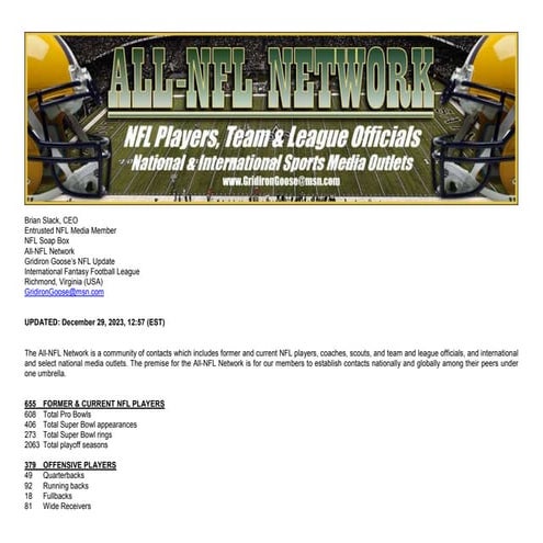 ALL-NFL NETWORK CONTACTS, NFL and Media Members | DOC