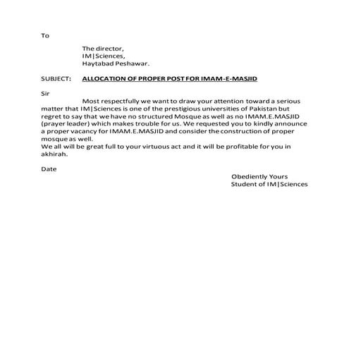 Allocation of proper post for imam e-masjid | DOCX