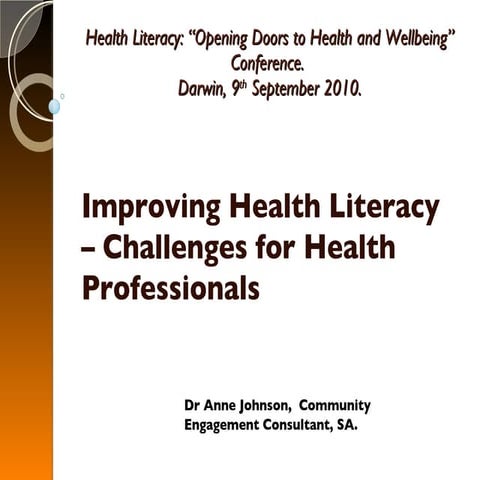 Improving Health Literacy: Challenges for Health Professionals | PPT