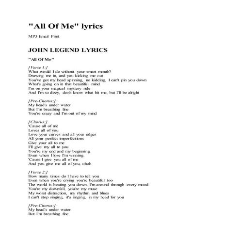 All Of Me John Legend Lyrics