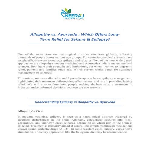 Allopathy vs Ayurveda Which Offers Long Term Relief for Seizure ...