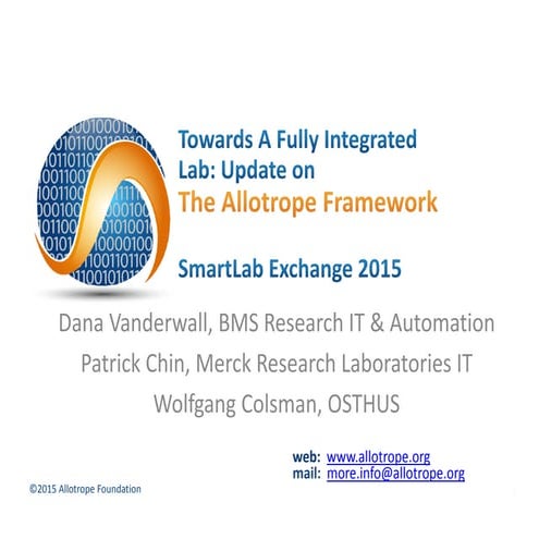 Allotrope Foundation & OSTHUS at SmartLab Exchange 2015: Update on the ...