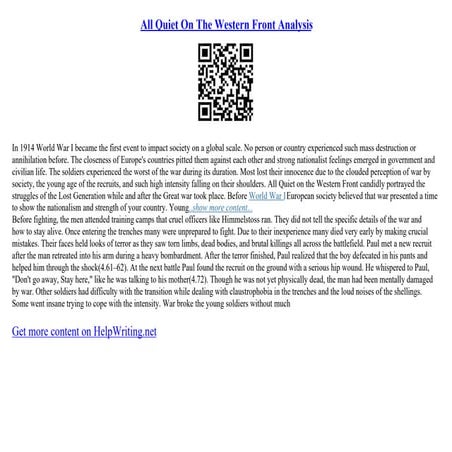 All Quiet On The Western Front Analysis | PDF