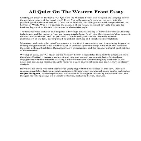 All Quiet On The Western Front Essay. All Quiet on the Western Front ...